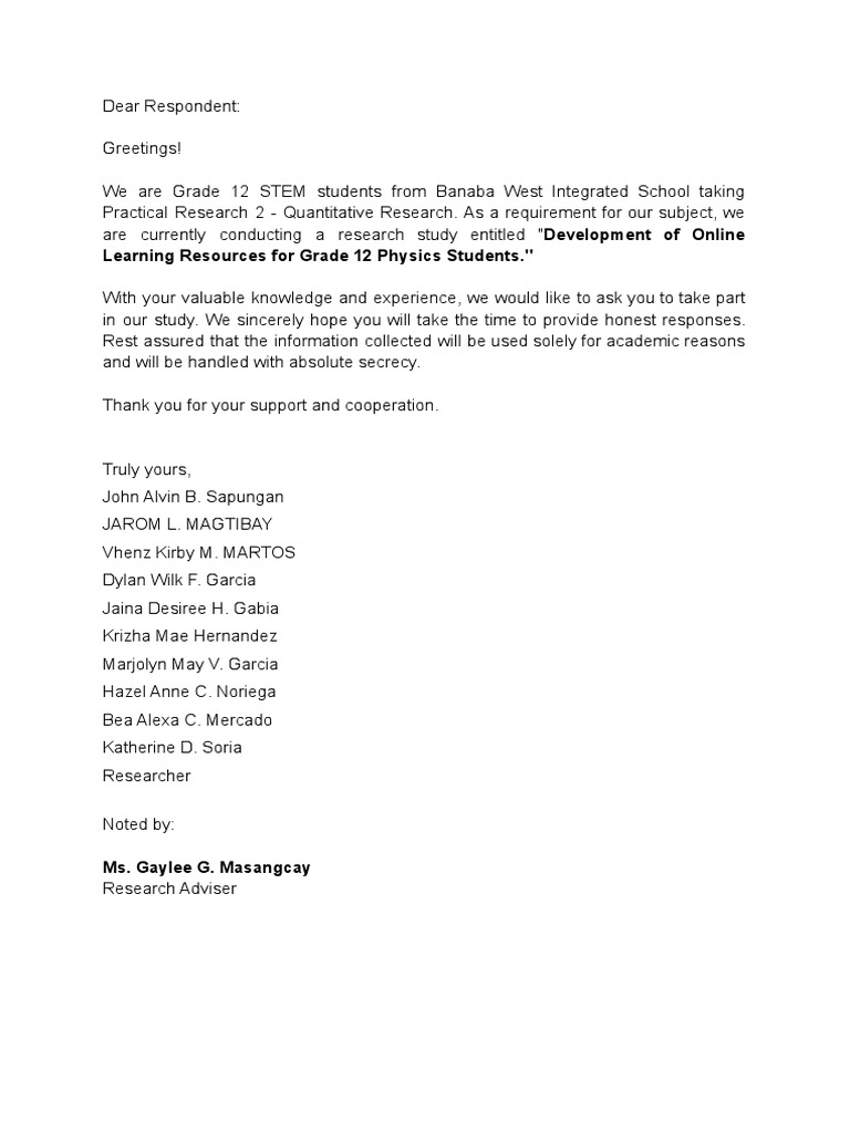 Dear Respondent | PDF