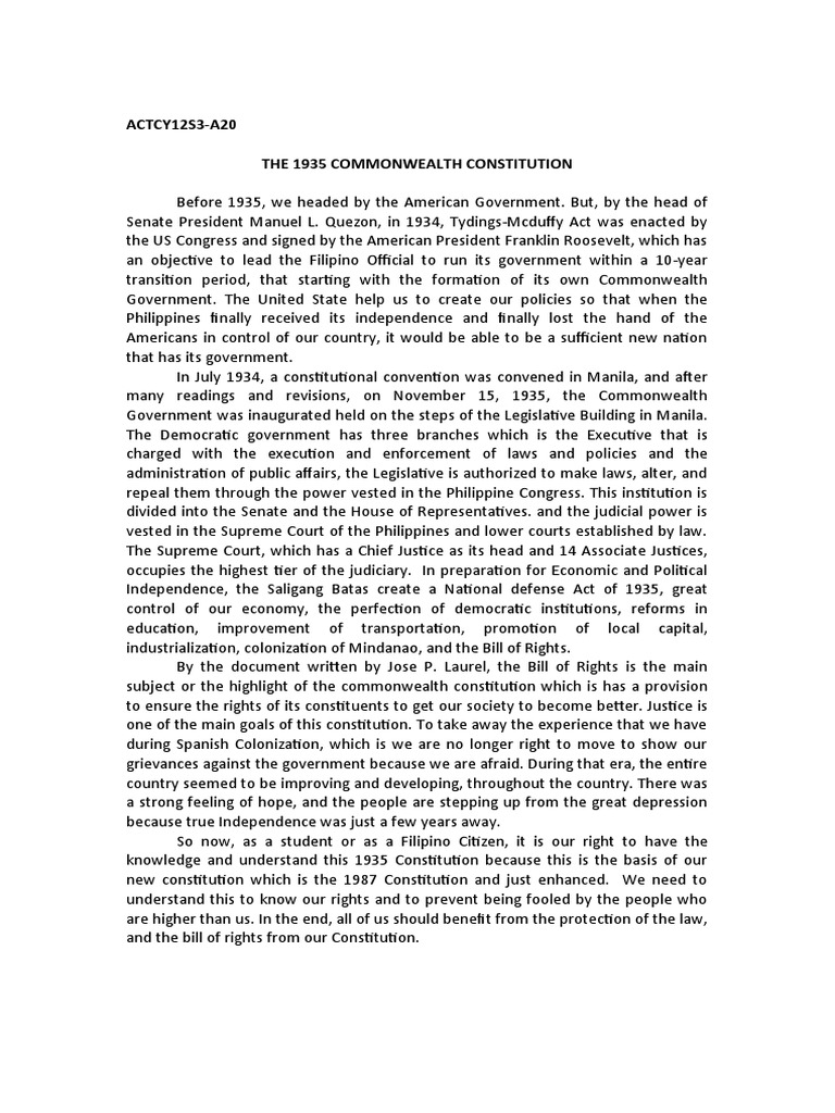 1935 Commonwealth Constitution Overview | PDF | Justice | Crime & Violence