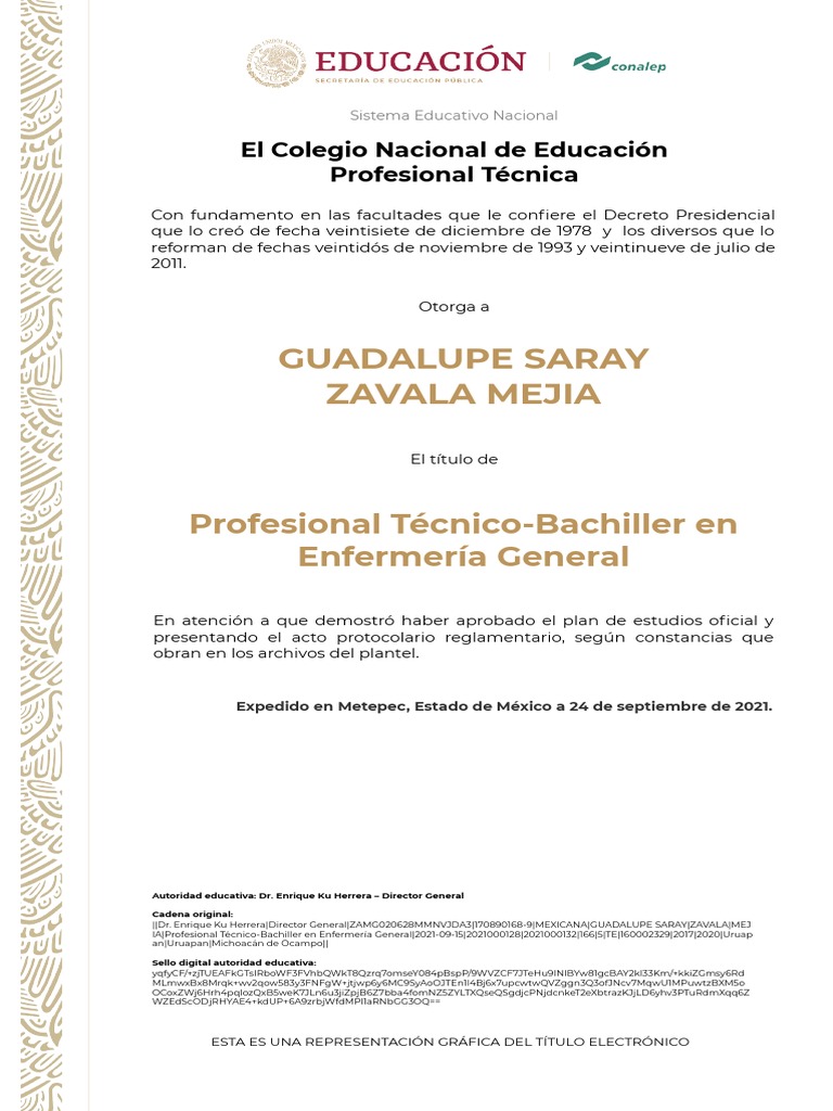 Título de Enfermería General CONALEP | PDF | Gobierno