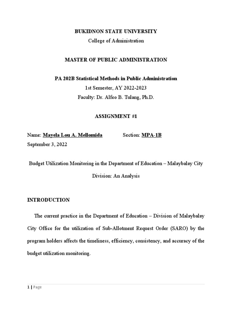 Statistical Analysis On Budget Utilization Monitoring | PDF ...