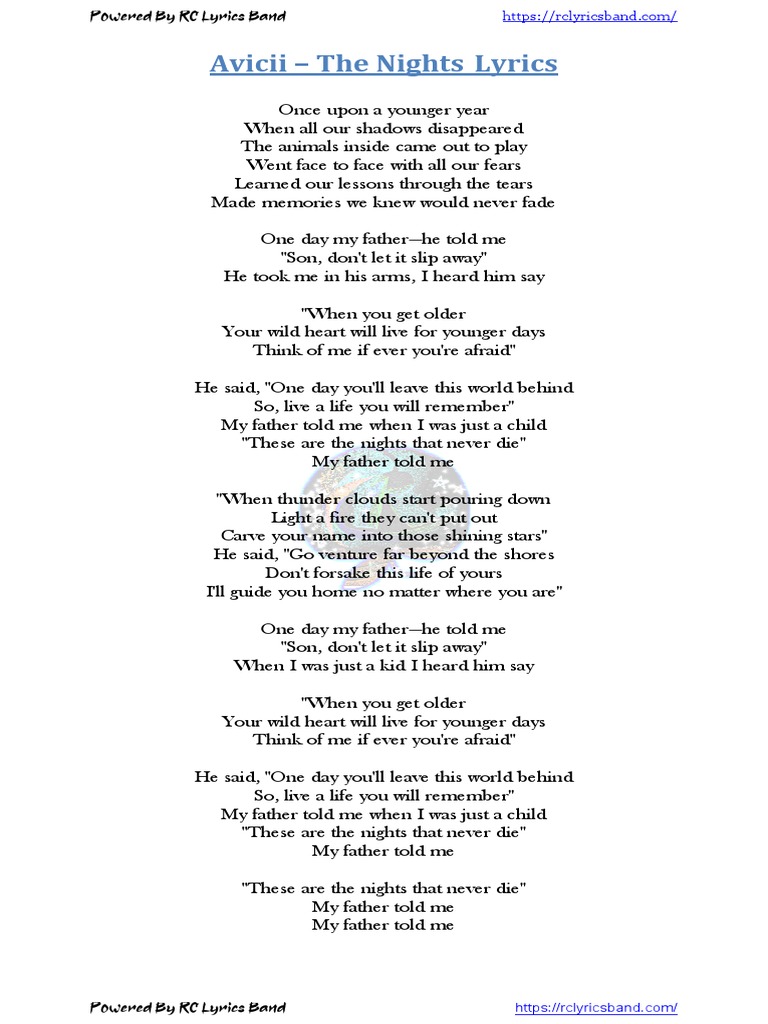 Avicii - The Nights Lyrics | PDF