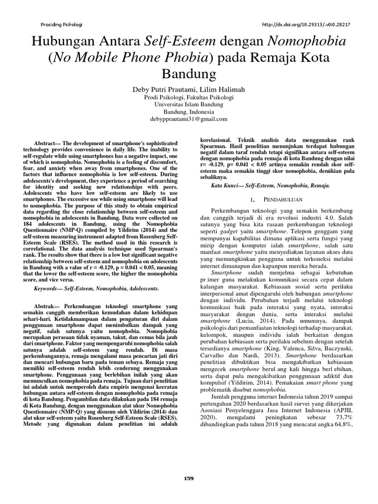 JRNL - Self-Esteem Dengan Nomophobia UI Bandung | PDF | Psychology | Mental Health