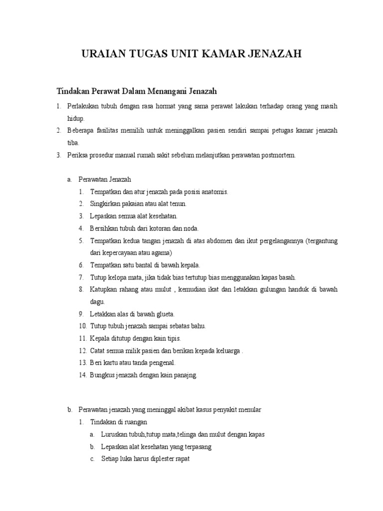 Uraian Tugas Unit Kamar Jenazah | PDF