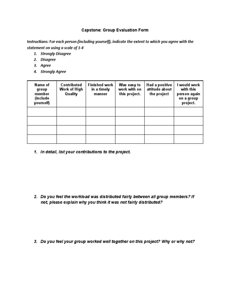 Capstone Group Evaluation Form | PDF
