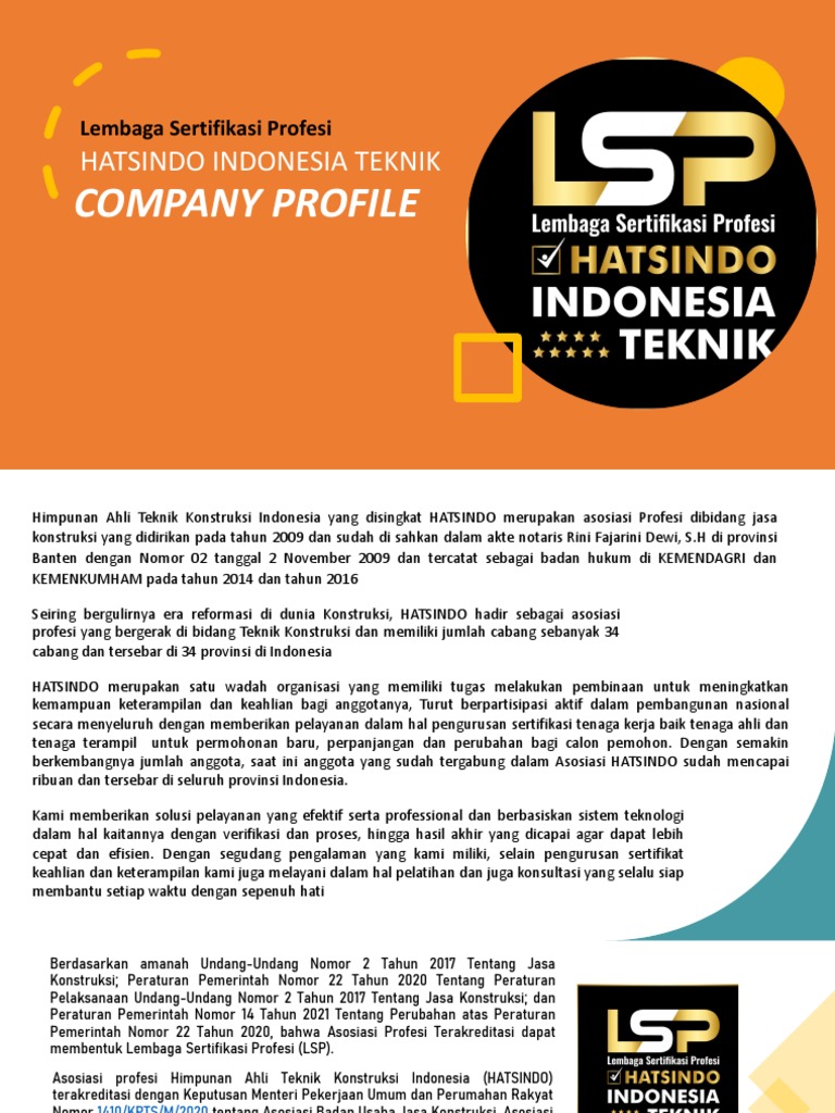 Company Profile LSP Hatsindo-15112022 | PDF | Karier & Perkembangan | Bisnis