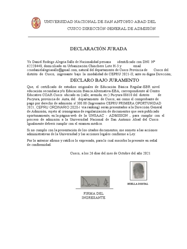 Declaracion Jurada | PDF | Ciencias sociales