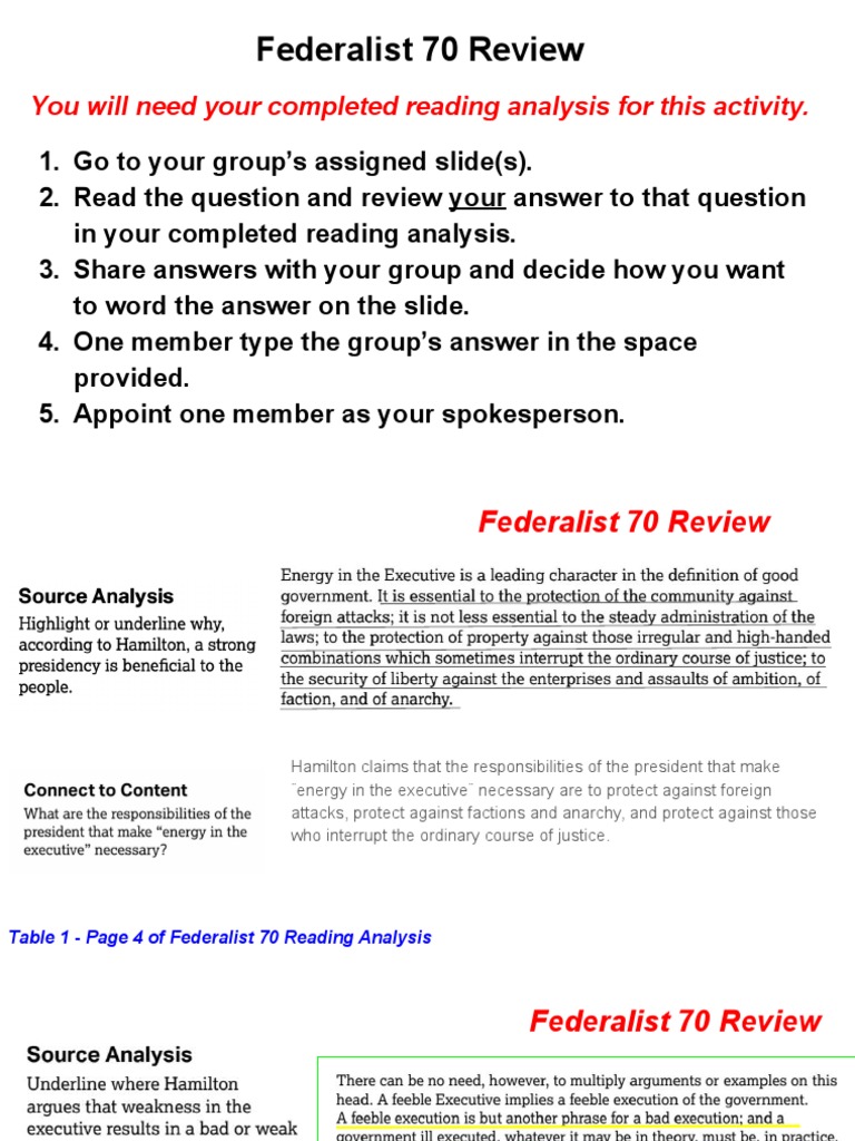 Energy in the Executive: Federalist 70 | PDF | Federalist Party ...