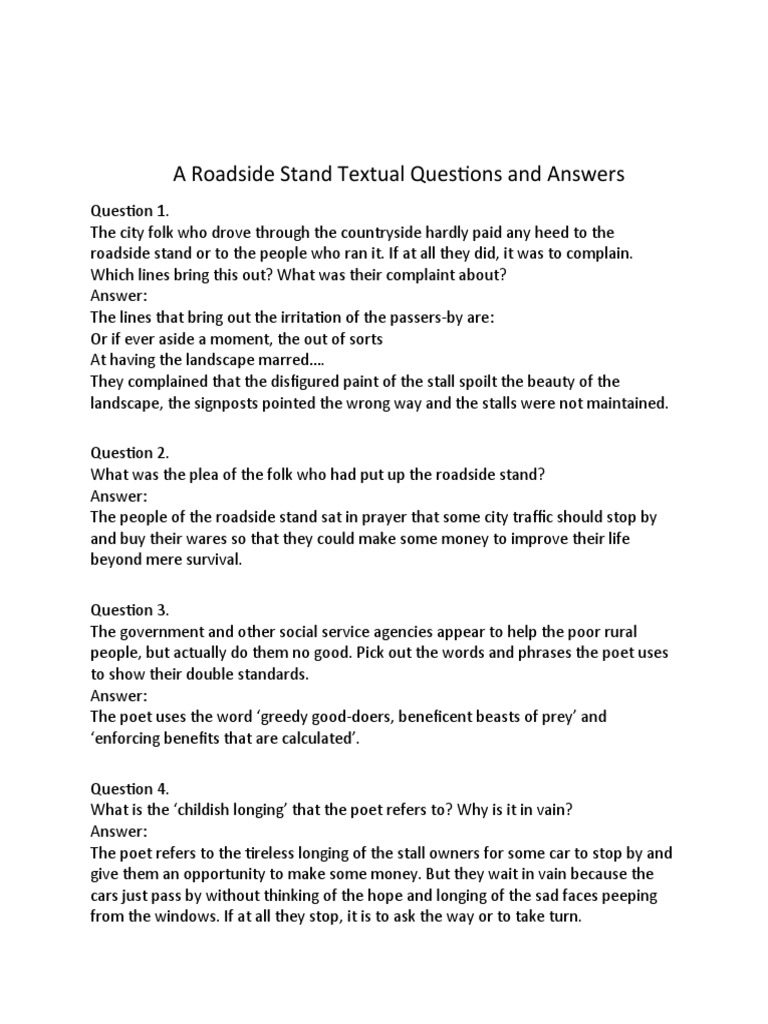 A Roadside Stand Textual Questions and Answers | PDF