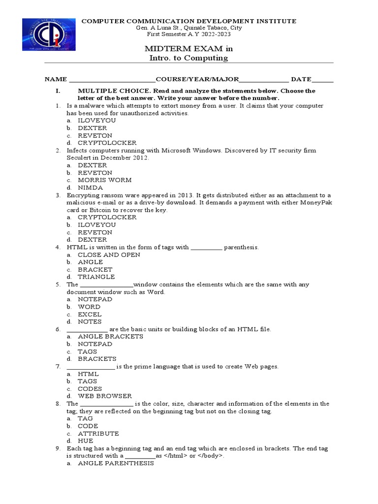 Midterm Exam | PDF | Computer Virus | Malware
