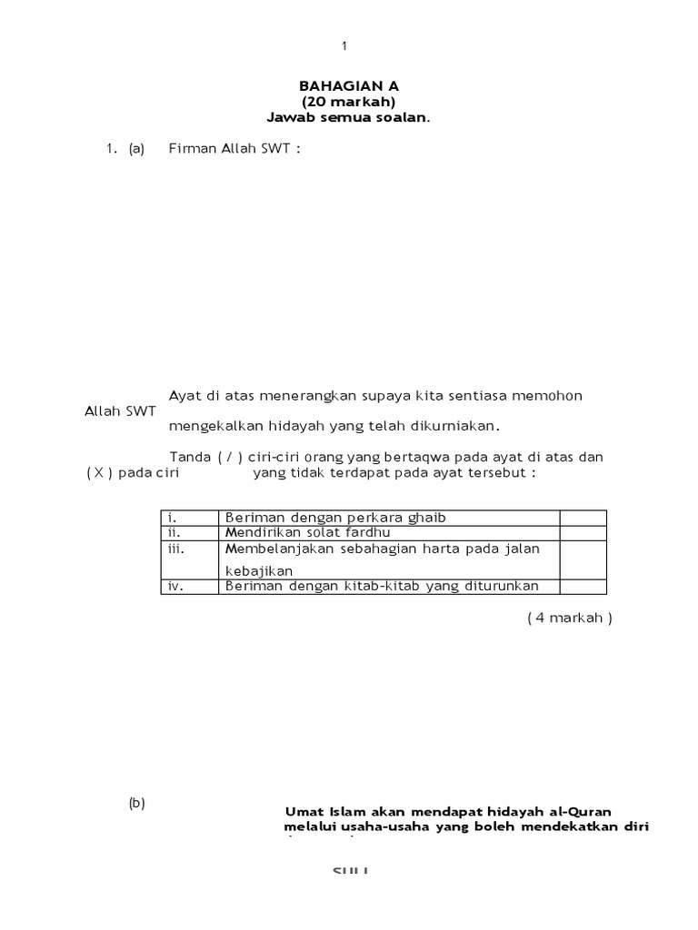 Soalan Pendidikan Islam Tingkatan 1 | PDF