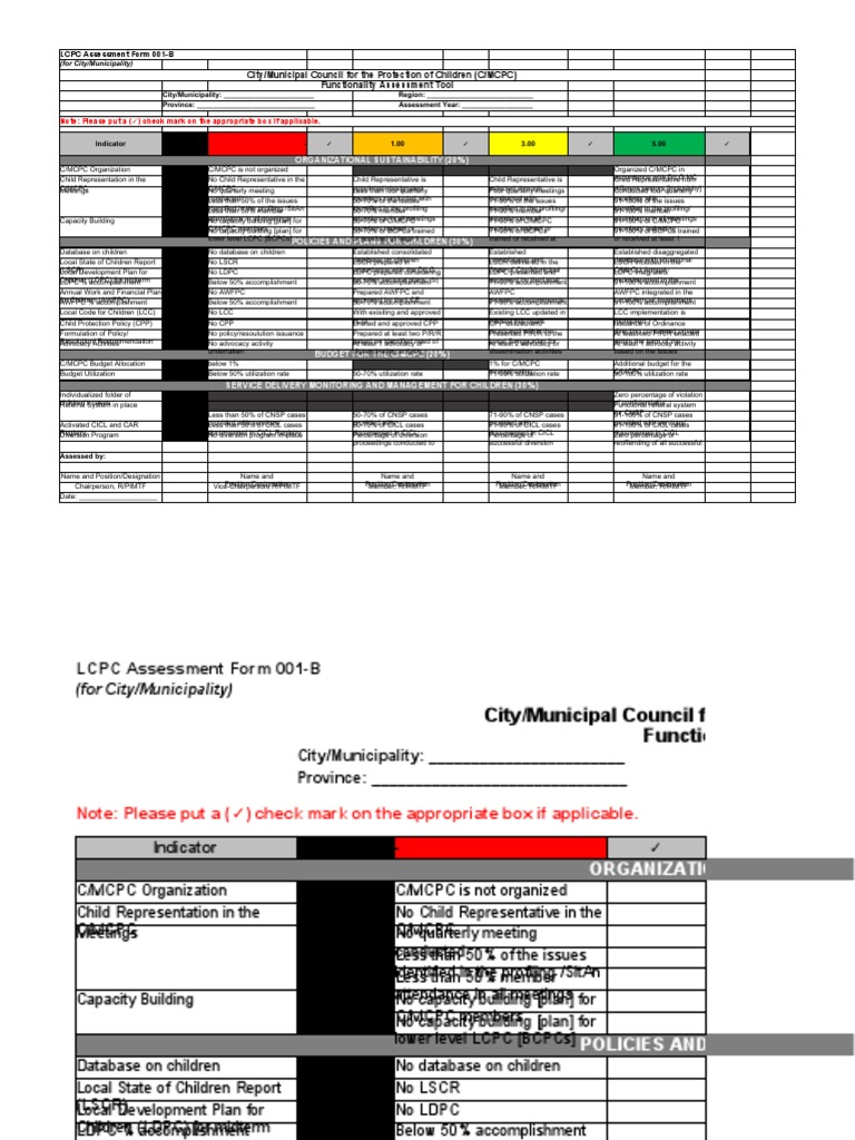LCPC Assessment Form 001-B | PDF | Capacity Building | Government