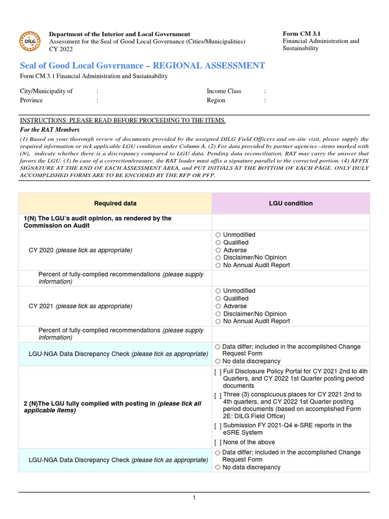 Forms 3.1-3.10 Regional Assessment - CM | PDF | Emergency Management ...