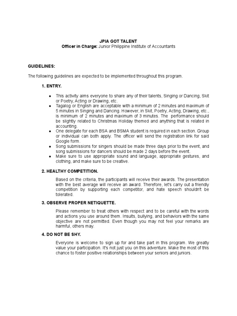 JPIA Talent Show Guidelines | PDF