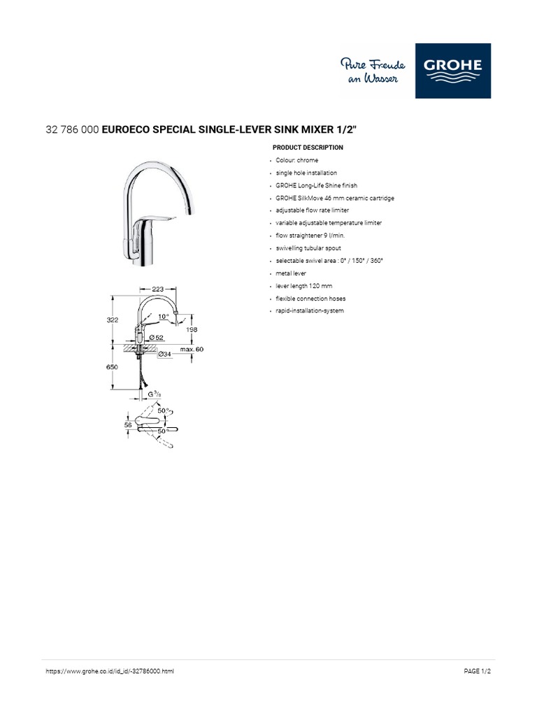Grohe Euroeco Special Sink Mixer 32786000 | PDF | Equipment ...