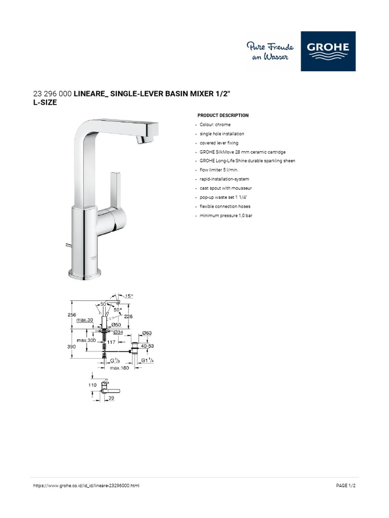 GROHE Specification Sheet 23296000 | PDF | Equipment | Manufactured Goods