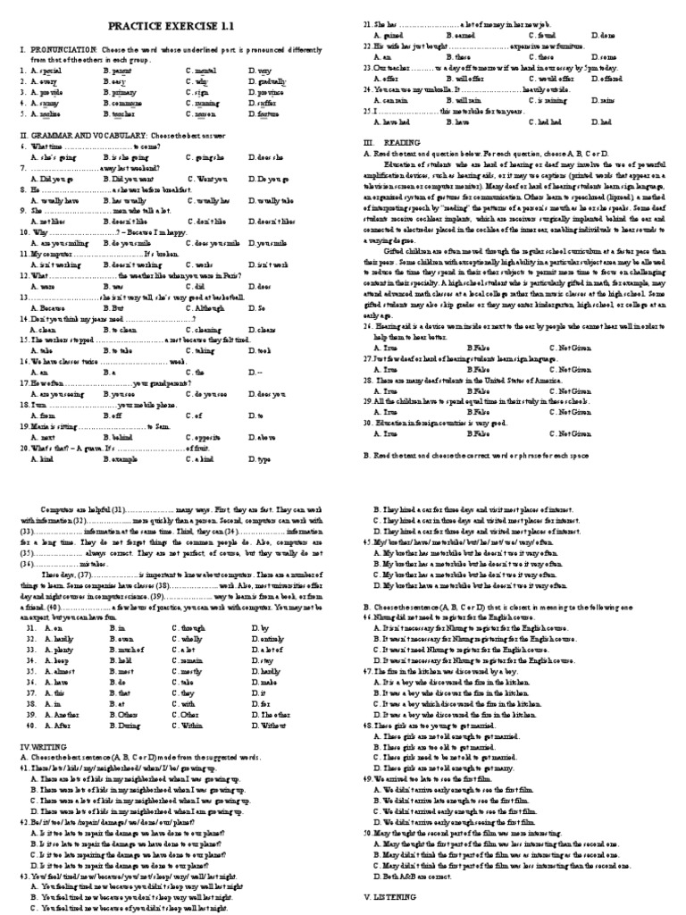 Practice Exercise 1.1 | PDF | Deafness | Audiology