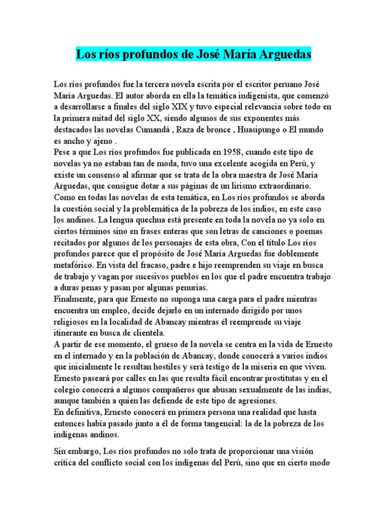 Los Ríos Profundos de José María Arguedas | PDF