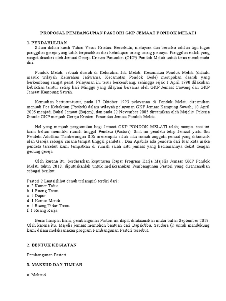 Proposal Pembangunan Pastori GKP Pondok Melati | PDF