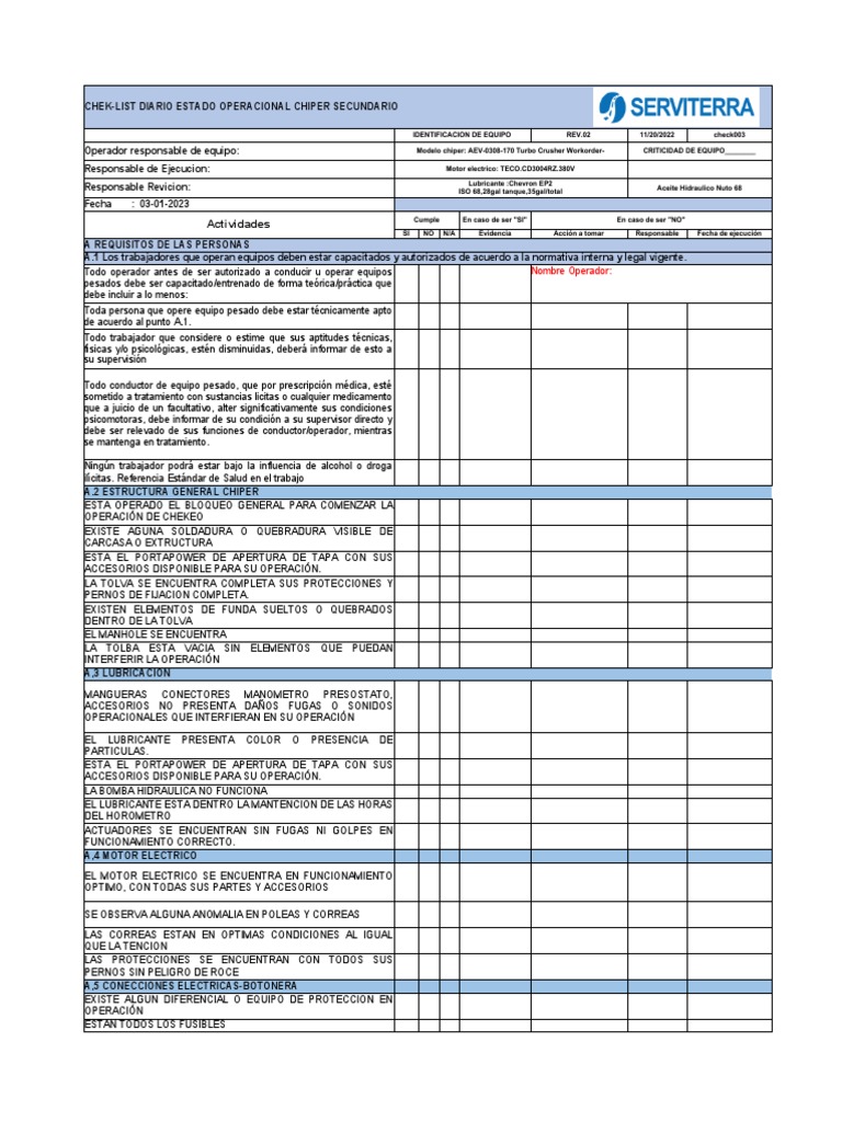 Chek List Diario | PDF
