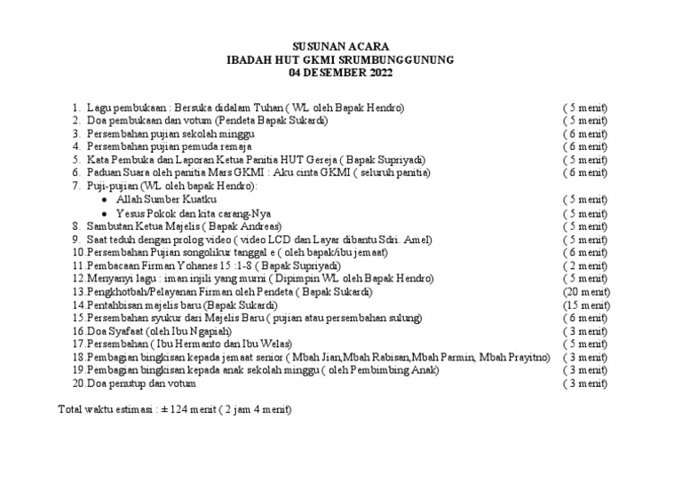 SUSUNAN ACARA HUT Gkmi SG | PDF