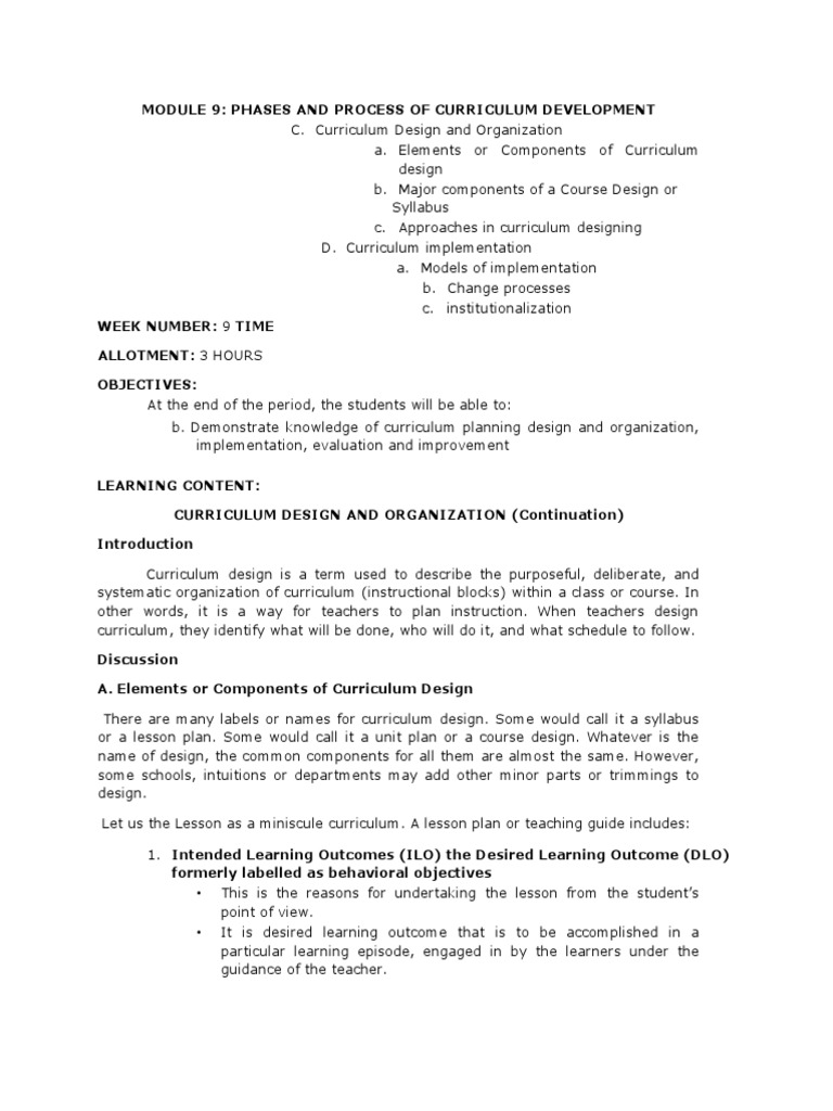 MODULE 9 Incoming Curriculum | PDF | Curriculum | Learning