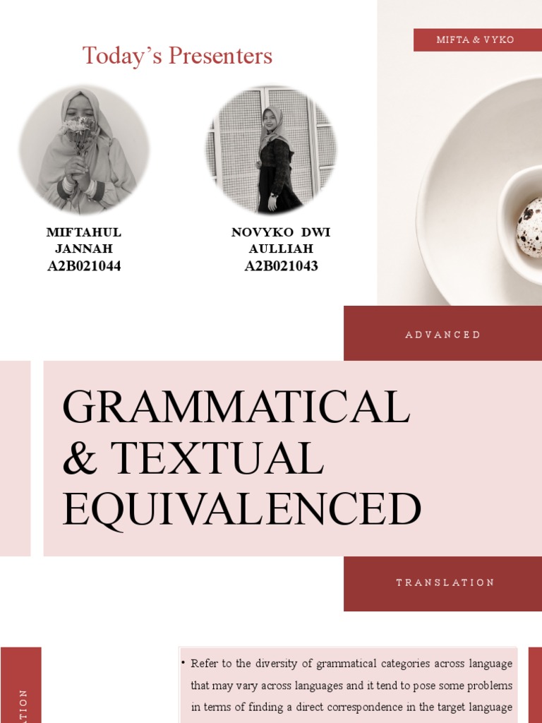 Grammatical & Textual Equivalence (MIFTA & NOVYKO) | PDF | Grammatical Gender | Grammatical Number