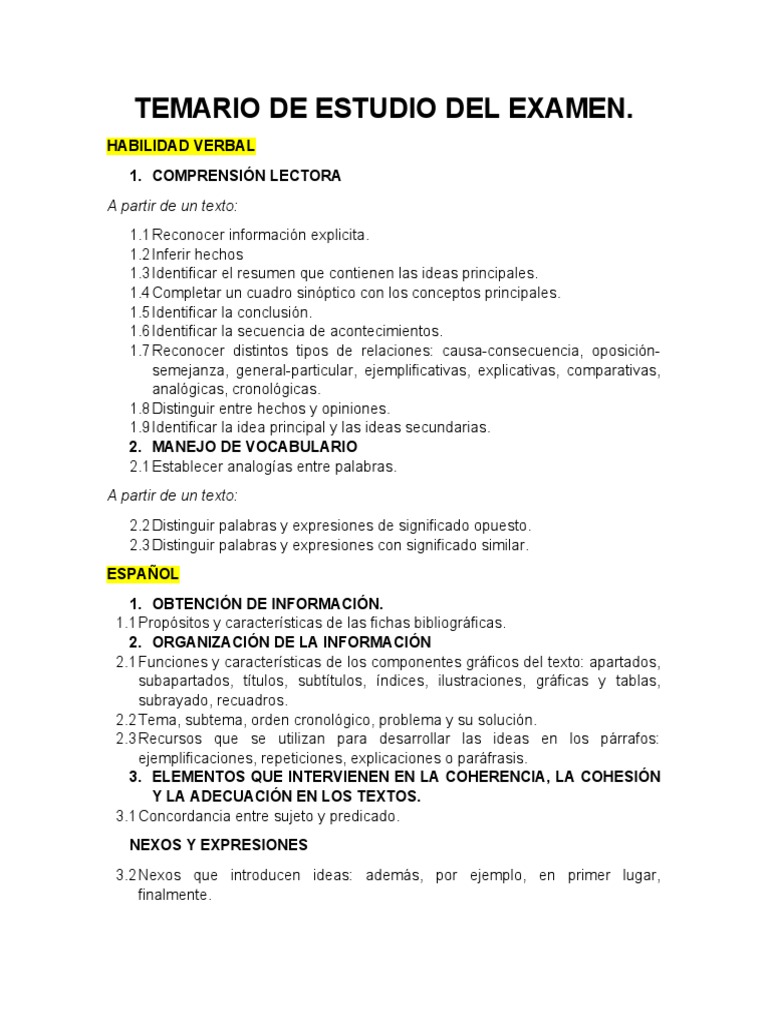 Temario COMIPEMS | PDF | Ciencia y matemáticas