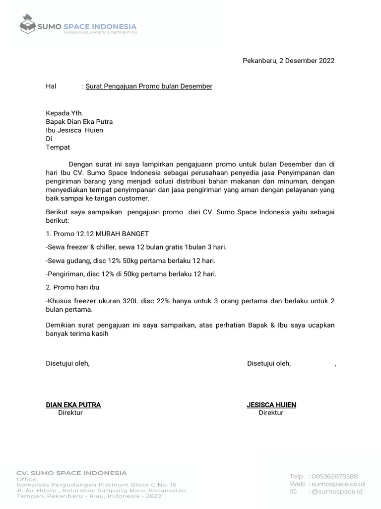 Surat Pengajuan Promo | PDF