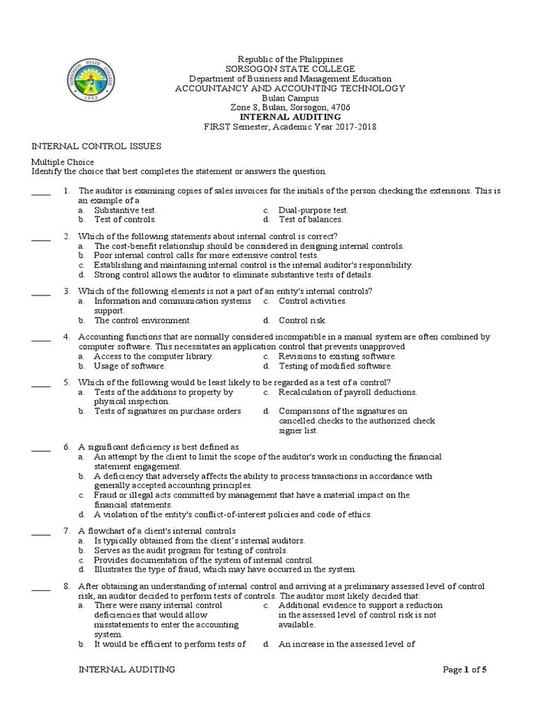 Q5-Internal Control Issues | PDF | Internal Control | Audit