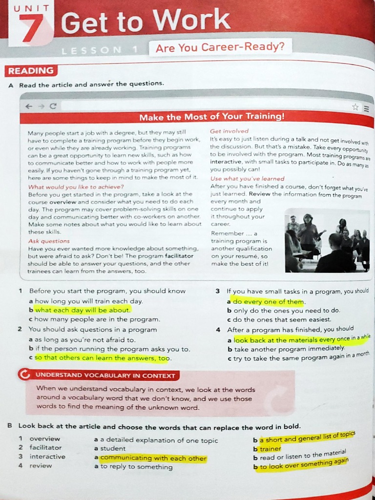 Unit 7 Get To Work | PDF | Vocabulary | Psychological Concepts