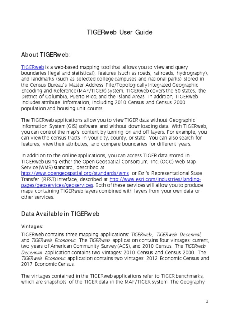 TIGERweb User Guide | PDF | American Community Survey | World Wide Web