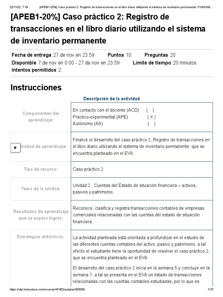 APEB1-20 Caso PR Ctico 2 Registro de Transacciones en El Libro Diario Utilizando El Sistema de ...