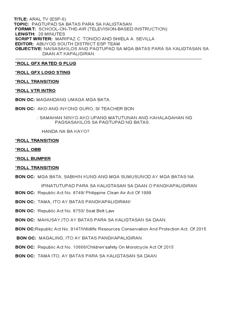 Episode 25 Pagtupad Sa Mga Batas Para Sa Kaligtasan Sa Daan At Pangkapaligiran Part 2 Pdf