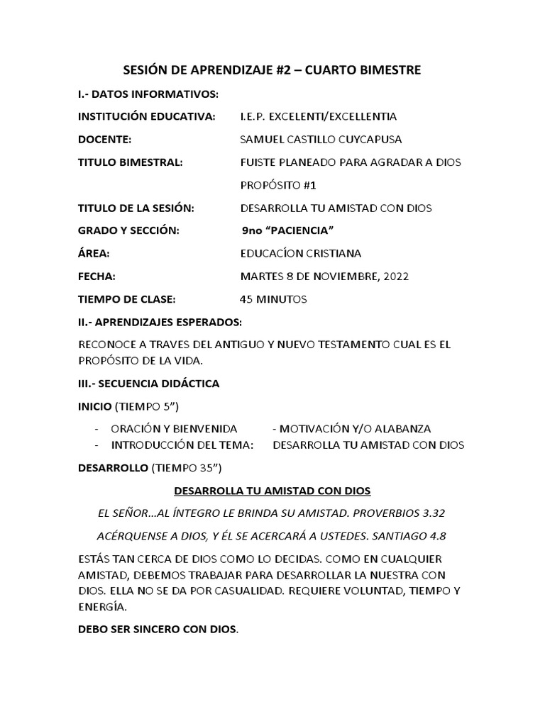 Clase 2 Desarrolla Tu Amistad Con Dios Iv Bimestre Pdf Dios Amor