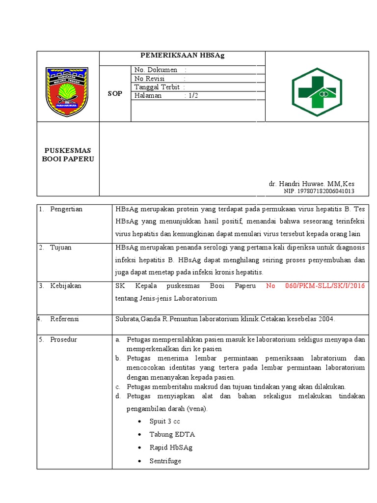 SOP PEMERIKSAAN RDT HBSAg | PDF