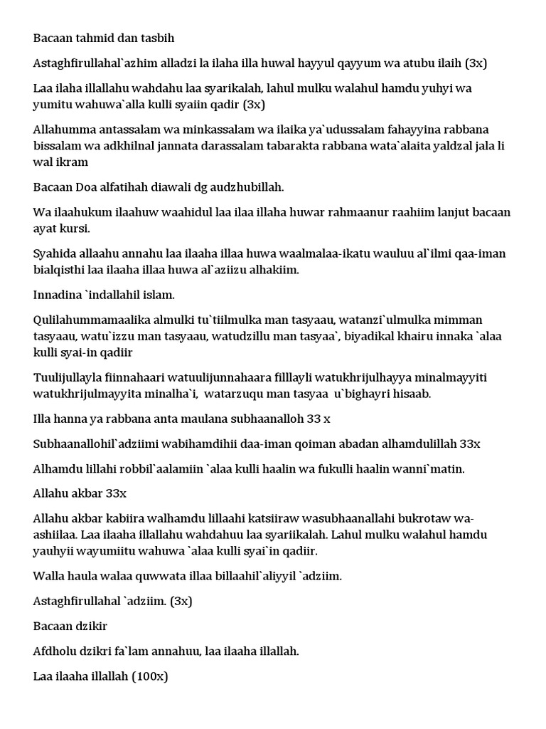 Bacaan tahmid dan tasbih | PDF | Arab | Agama-agama Ibrahimiah