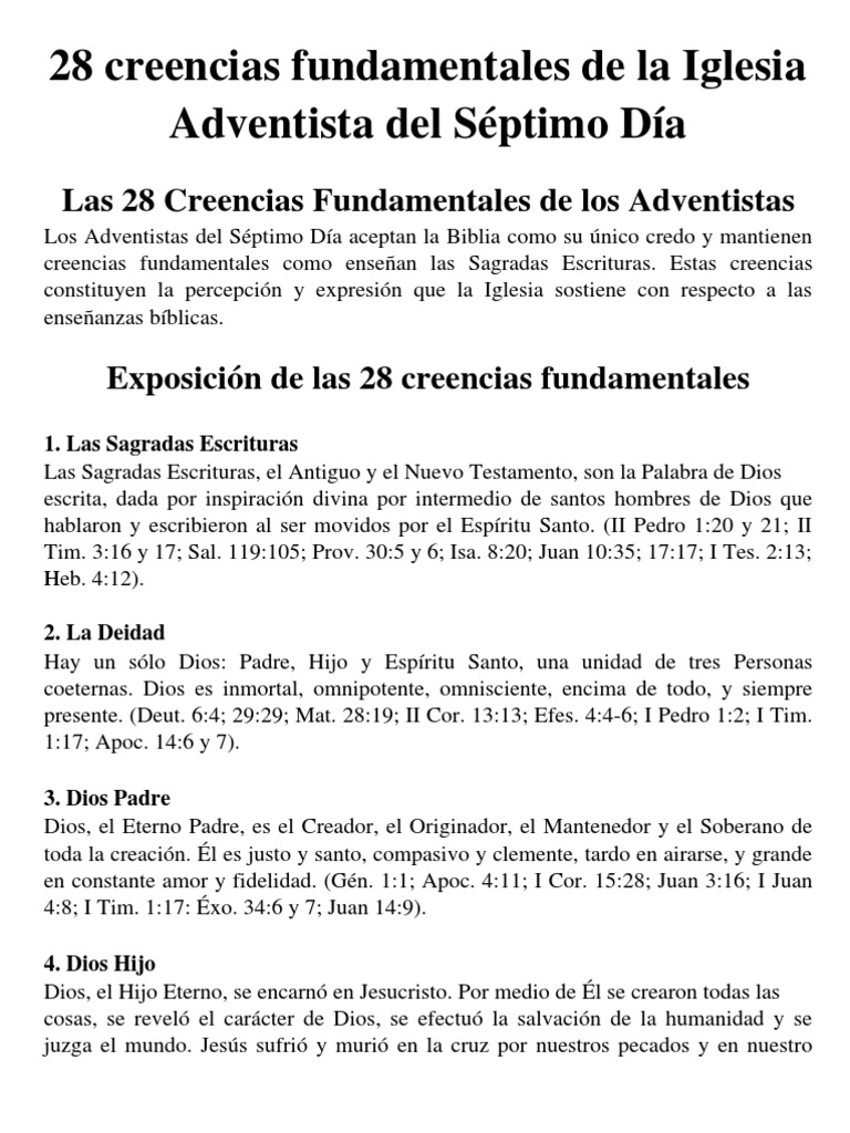 28 Creencias de los Adventistas | PDF | Iglesia Adventista del Séptimo Día | Jesús