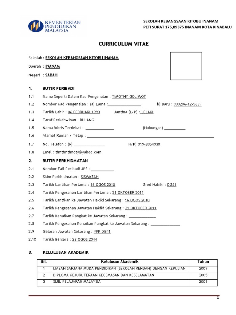 Curriculum Vitae - Contoh | PDF