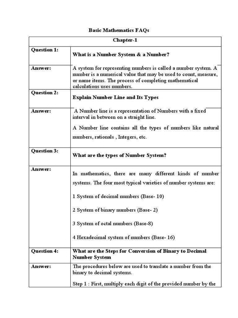 Basic Mathematics FAQ Chapter - 1 | PDF