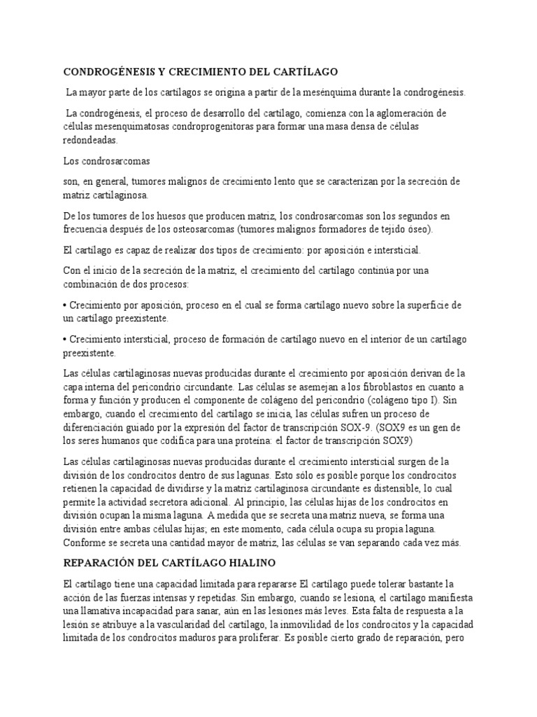 Condrogénesis y Crecimiento Del Cartílago | PDF | Cartílago | La matriz ...