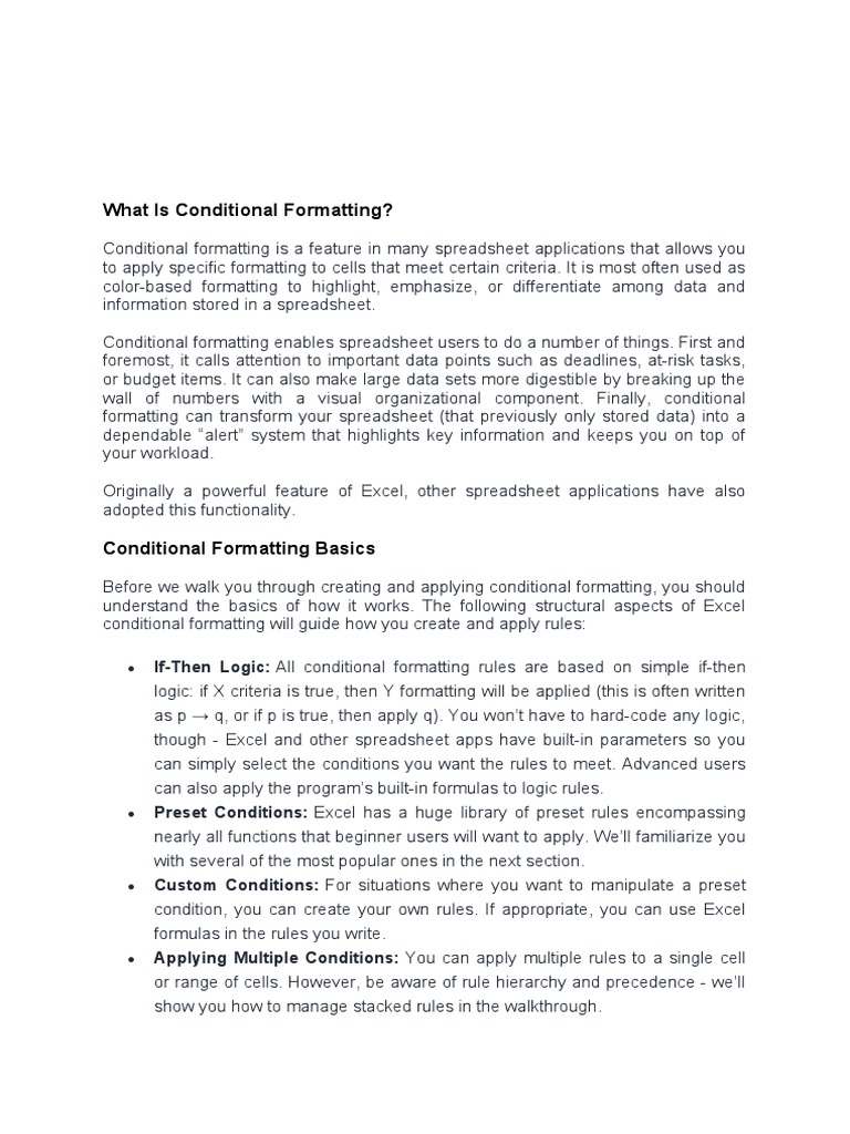 What Is Conditional Formatting | PDF | Spreadsheet | Microsoft Excel