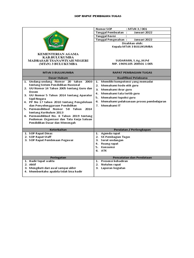 001 Sop Rapat Pembagian Tugas | PDF