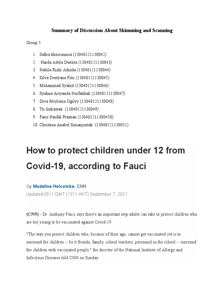 Summary of Discussion About Skimming and Scanning | PDF | Pfizer ...