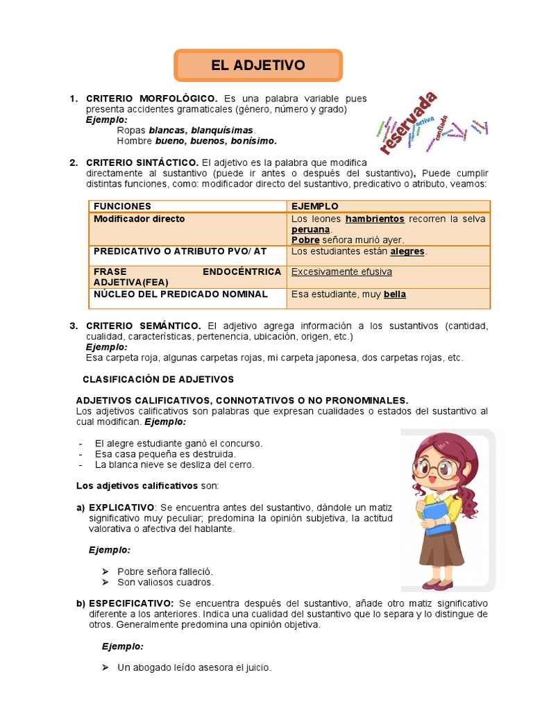 Adjetivos Pdf Adjetivo Sustantivo