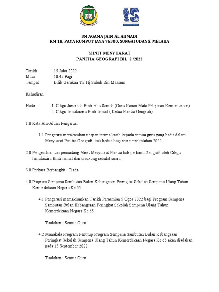 Minit Mesyuarat Bil 2 2022 | PDF