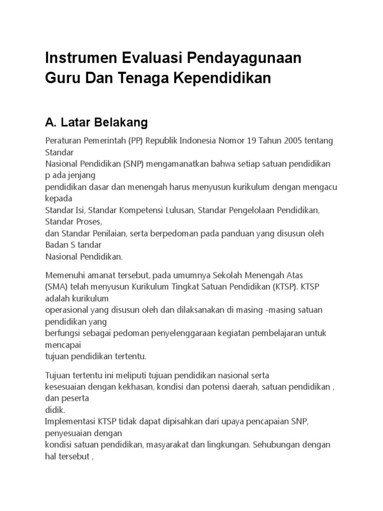 Instrumen Evaluasi Pendayagunaan Guru Dan Tenaga Kependidikan | PDF