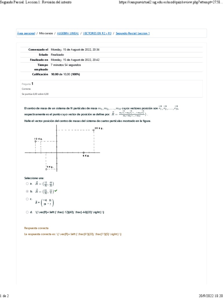 Segundo Parcial Leccion 1 Revisión Del Intento | PDF | Álgebra | Mecanica clasica