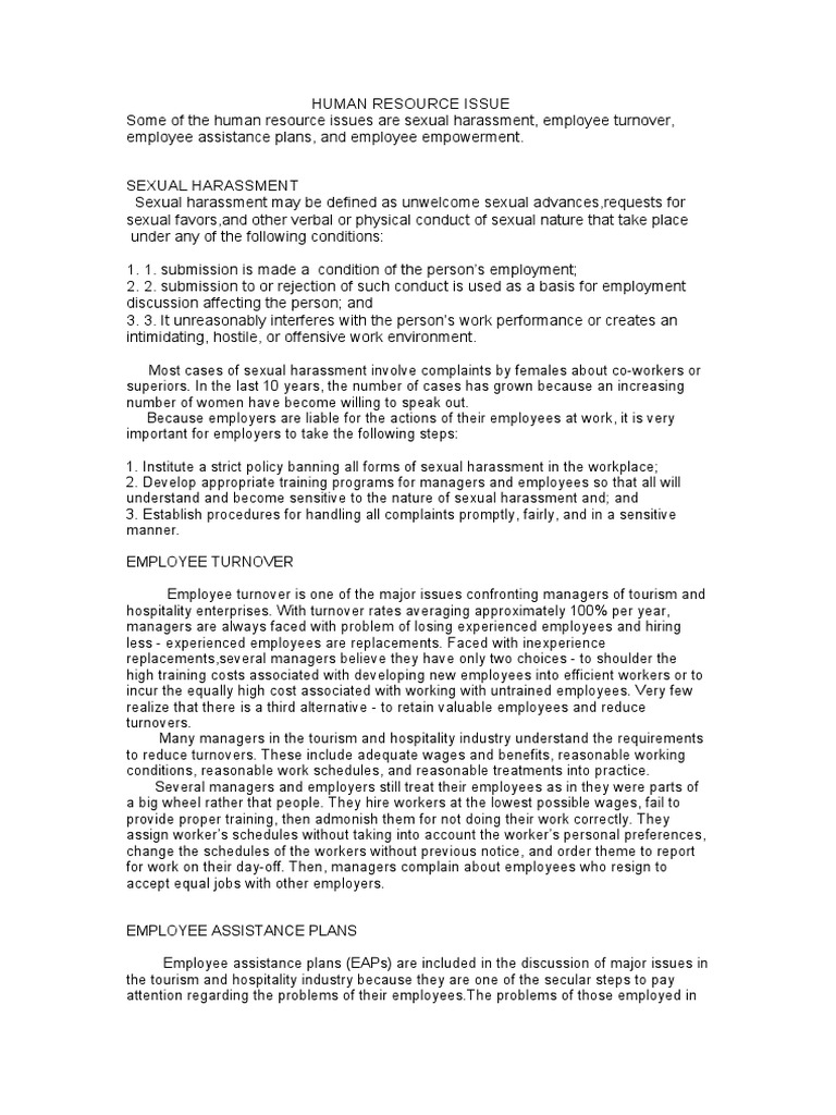 Human Resource Issues | PDF | Sexual Harassment | Employment