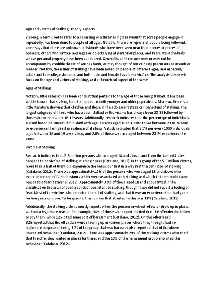 Age and Victims of Stalking | PDF | Attachment Theory | Stalking