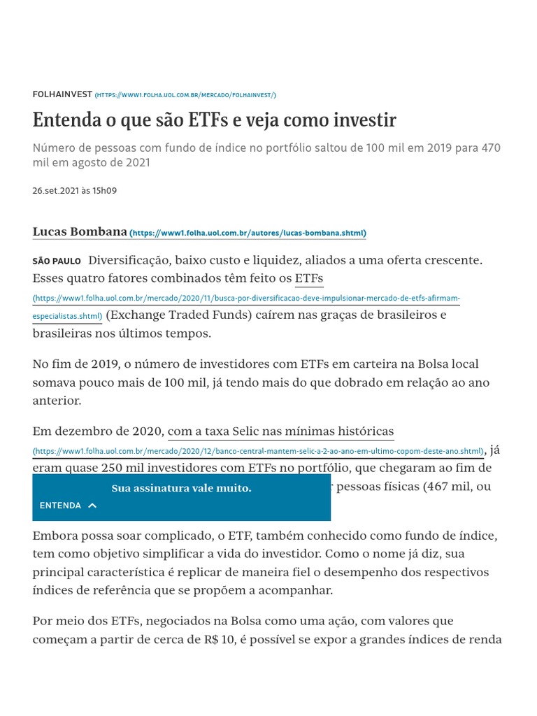 Entenda o Que São ETFs e Veja Como Investir | PDF | Câmbio de fundo comercial | Mercados financeiros